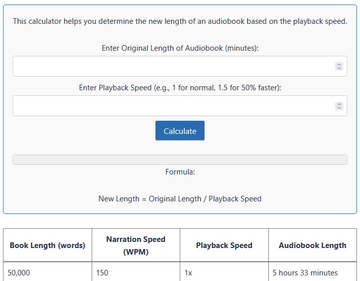 Audiobook Speed Calculator - Calculate Audiobook Length on Average