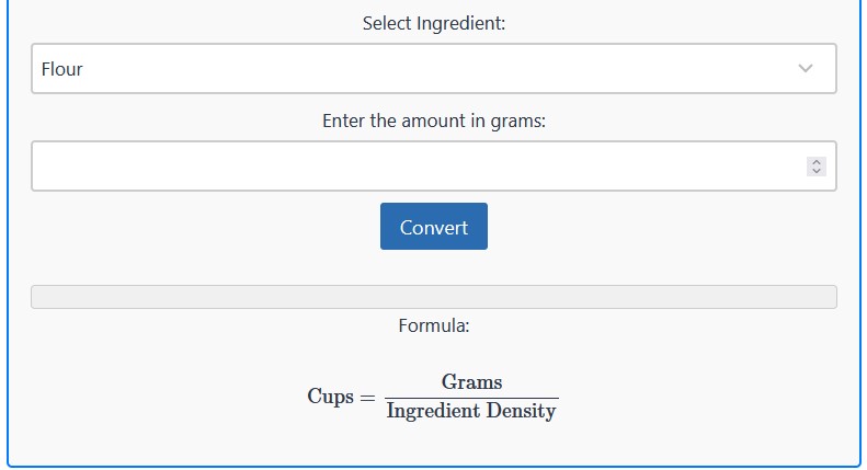 Grams to Cups Calculator / Convert Milk, Water, Flour Grams to Cups
