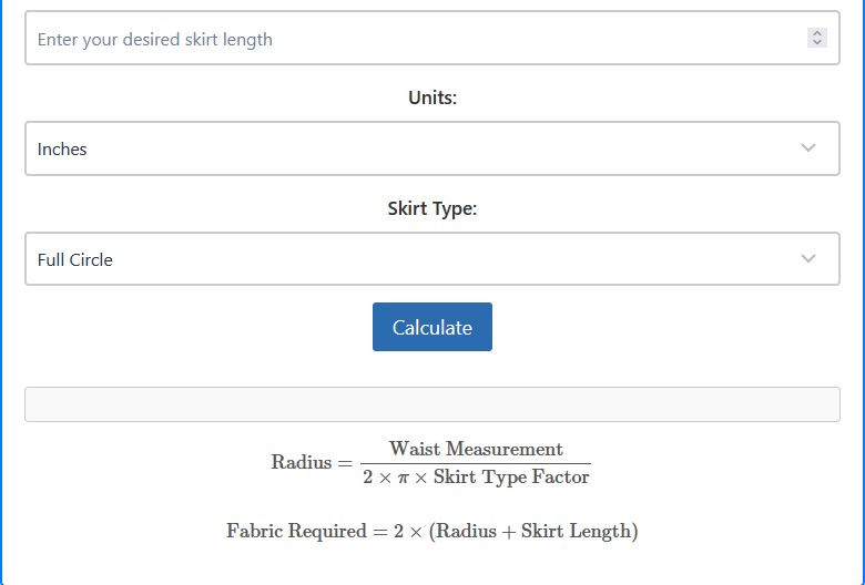 Circle Skirt Calculator (Half, Double, Full, & 3/4 Circle)