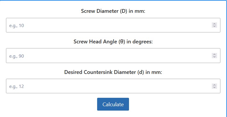 Countersink Depth Calculator