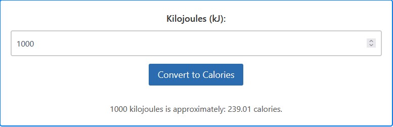 Kilojoules to Calories Calculator - kj to calories Converter