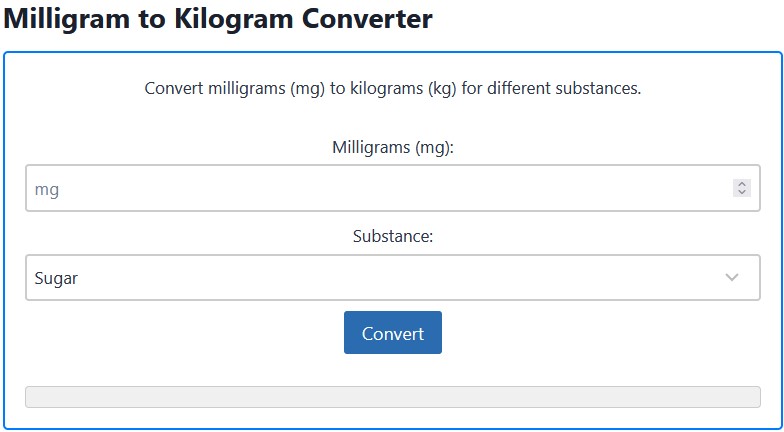 Milligram to Kilogram Converter - mg to kg Conversion
