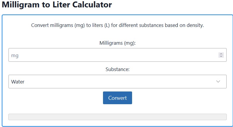 Milligram to Liter Calculator - Simple mg to liters Conversion