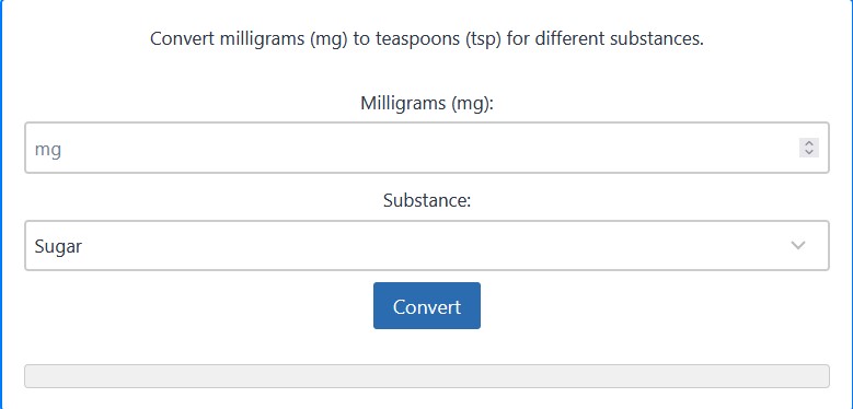 Milligrams to Teaspoons Conversion Calculator - mg to tsp converter