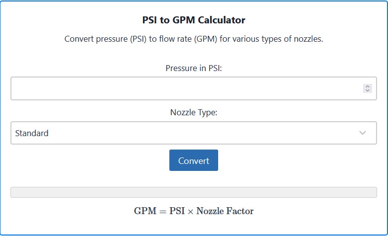 PSI to GPM Calculator - PSI to Gallons Per Minute Converter