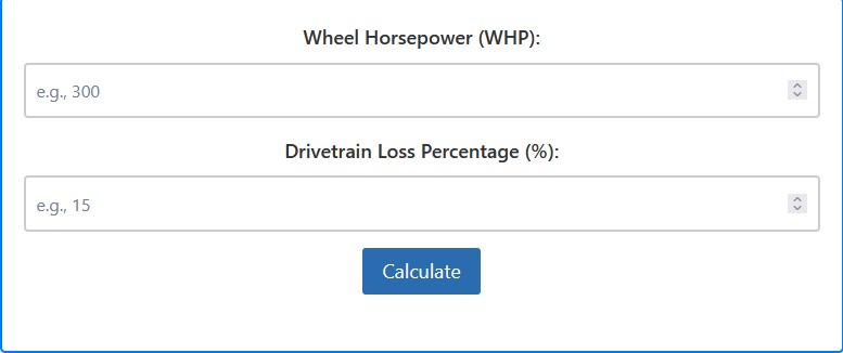 WHP to HP Calculator - Wheel Horsepower to Horsepower Conversion