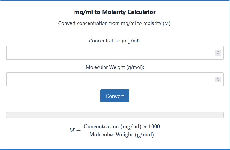 Mg Ml to Molarity Calculator Online Free