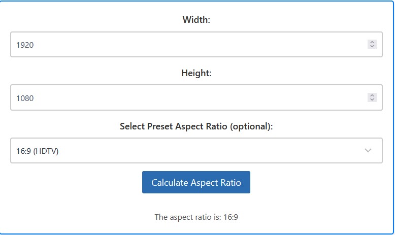 Aspect Ratio Calculator - Calculate Aspect Ratio From Width and Height