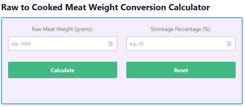 Raw to Cooked Meat Weight Conversion Calculator