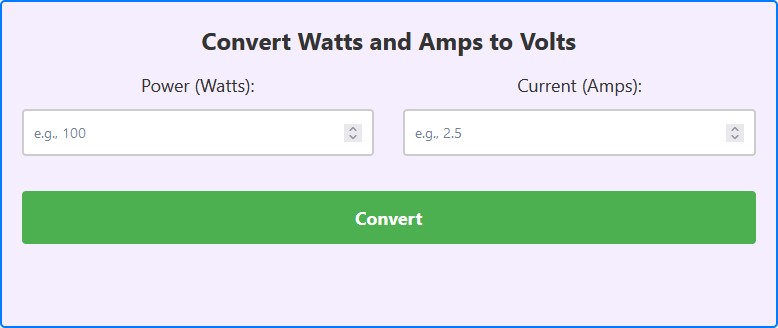 Watts to Volts Conversion Calculator - Watts and Amps to Volts