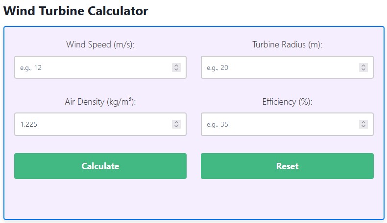 Wind Turbine Calculator - Calculating Wind Turbine Power Output
