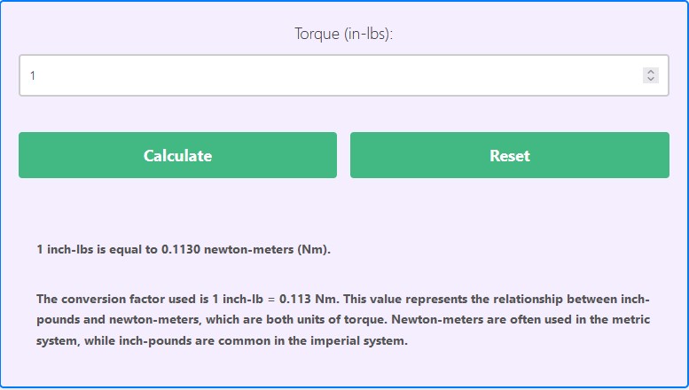Inch-lbs to Nm Calculator - Convert Inches Pounds to Newton Meters
