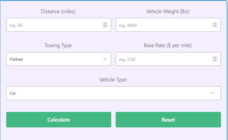 Towing Estimate Calculator - Free Towing Cost Estimator Per Mile