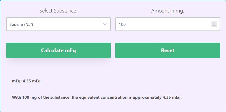 mg to mEq Calculator - Convert mg to Milliequivalents