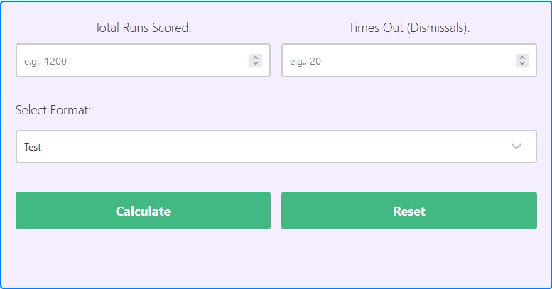 Batting Average Calculator (ODI, T20, Test)