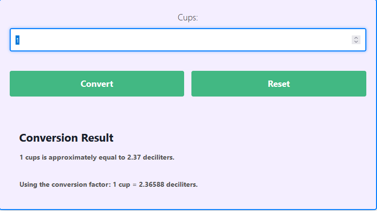 Convert Cups to Deciliters - Cup to dl Calculator