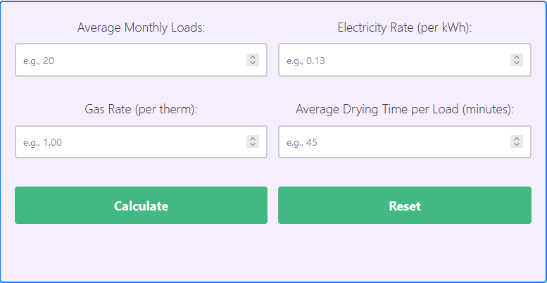 Gas vs Electric Dryer Calculator - Easily Comparing Gas vs Electric ...