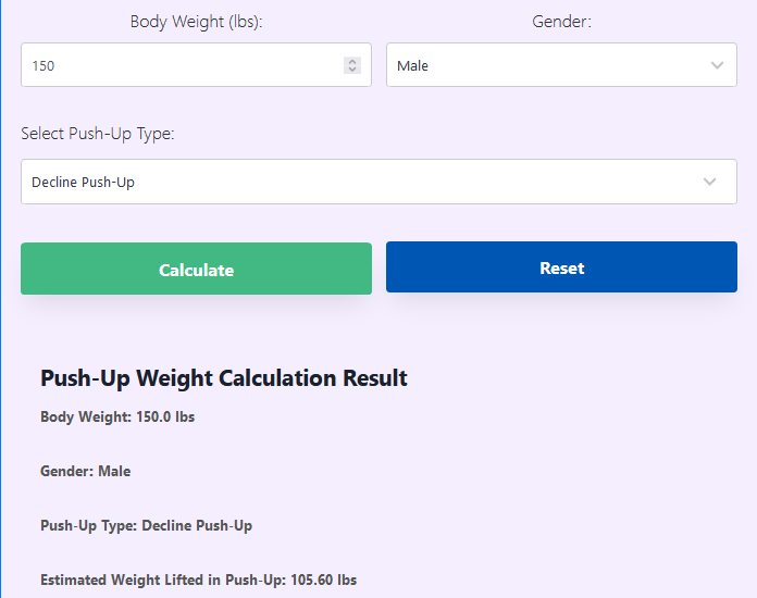 Push Up Weight Calculator